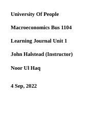 Bus 1104 Learning Jounral Unit 1 Docx University Of People Macroeconomics Bus 1104 Learning