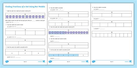 Fractions Of A Set Bar Model Activity Sheet Twinkl Ks2