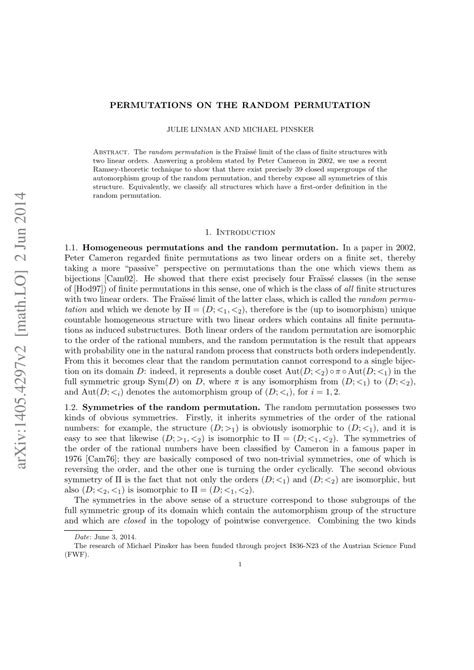 Pdf Permutations On The Random Permutation