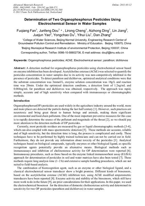 Determination Of Two Organophosphorus Pesticides Using Electrochemical Sensor In Water Samples