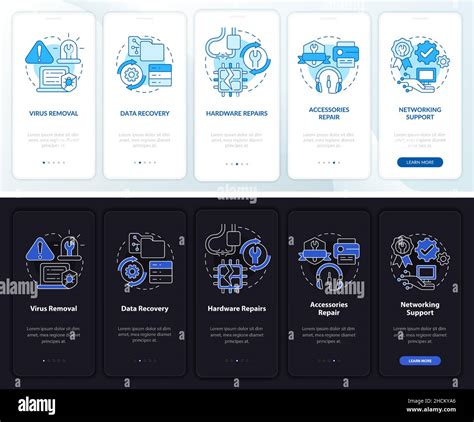 Types Of Repairs Night And Day Mode Onboarding Mobile App Screen Stock Vector Image And Art Alamy