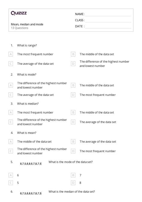 50 Mean Median And Mode Worksheets On Quizizz Free And Printable