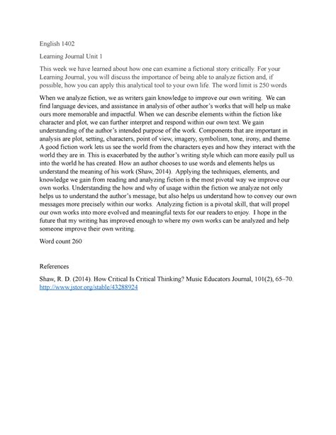 LJ Learning Journal English Learning Journal Unit This Week We Have Learned About