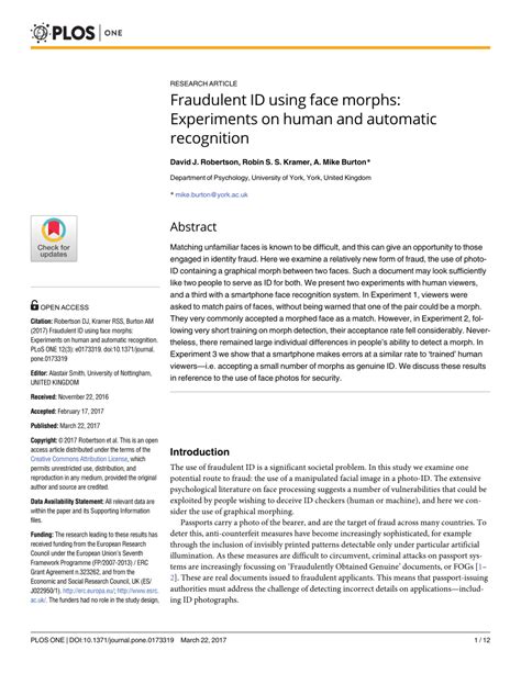Pdf Fraudulent Id Using Face Morphs Experiments On Human And Automatic Recognition