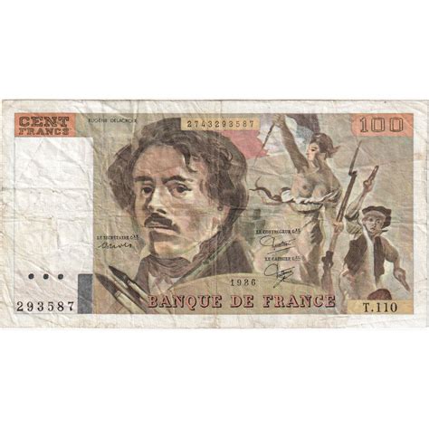 France 100 Francs Delacroix T110 Vf30 35 World Paper Money