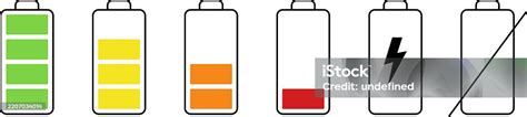 배터리 수명 아이콘 세트 배터리 충전 표시기 배터리 충전 수준 표시기 배터리 아이콘 세트입니다 배터리 충전 및 전력 수준 기호 수집 고립 된 벡터 일러스트 레이 션