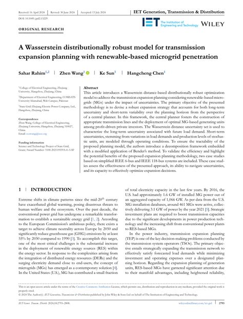 Pdf A Wasserstein Distributionally Robust Model For Transmission Expansion Planning With