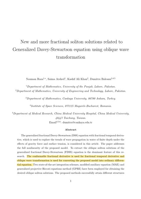 Pdf New And More Fractional Soliton Solutions Related To Generalized Davey Stewartson Equation