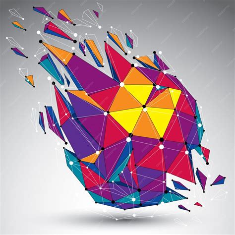 Premium Vector Abstract Colorful Vector Low Poly Wrecked Object With Black Lines And Dots