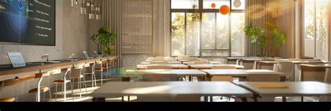 Modern Classroom With Interactive Panels And Ai Assistants Enhancing