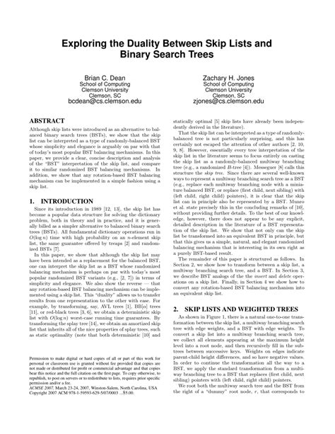 Pdf Exploring The Duality Between Skip Lists And Binary Search Trees