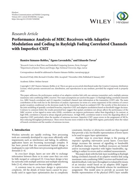 Pdf Performance Analysis Of Mrc Receivers With Adaptive Modulation