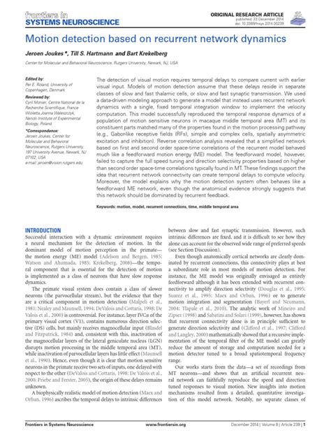 Motion Detection Based On Recurrent Network Dynamics Pdf Visual Cortex Filter Signal