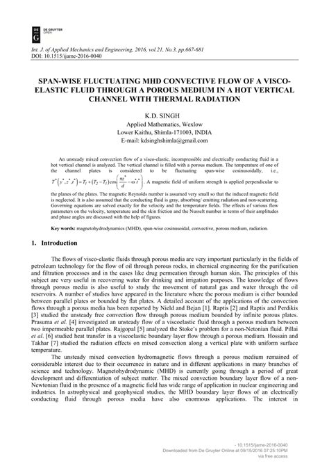 Pdf Span Wise Fluctuating Mhd Convective Flow Of A Viscoelastic Fluid