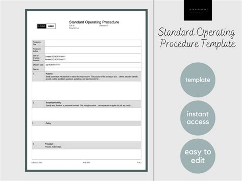 SOP Template Standard Operating Procedure Policies Digital