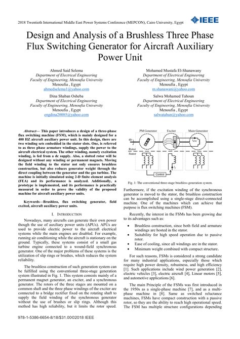 Pdf Design And Analysis Of A Brushless Three Phase Flux Switching Generator For Aircraft