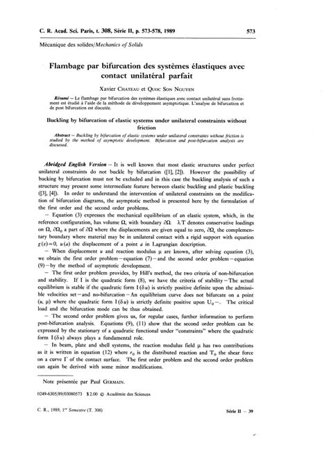 pdf flambage par bifurcation des systèmes élastiques avec contact