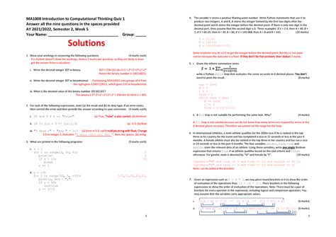 Quiz Ans Print Quiz Ans For Past Year For Cheatsheet 1 Ma1008 Introduction To Computational