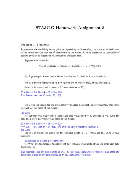 Seminar Assignments Homework Assignment 5 Questions Answers Sta371g Homework Assignment