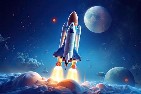 Premium Ai Image Spaceship Going To Space As Rocket Lifts Off In The Blue Sky