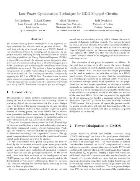 Pdf Low Power Optimization Technique For Bdd Mapped Circuits