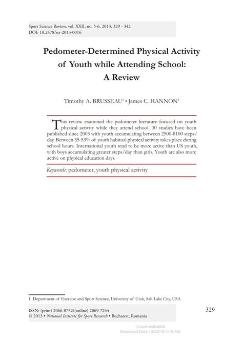 Pdf Pedometer Determined Physical Activity Of Youth While Attending