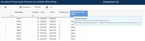 How To Use The Data In The Predecessor Column As A Variable Smartsheet Community