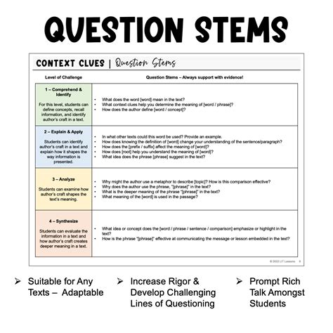 Question Stems Higher Order Thinking Reading Informational Texts Grades 6 8 Made By Teachers