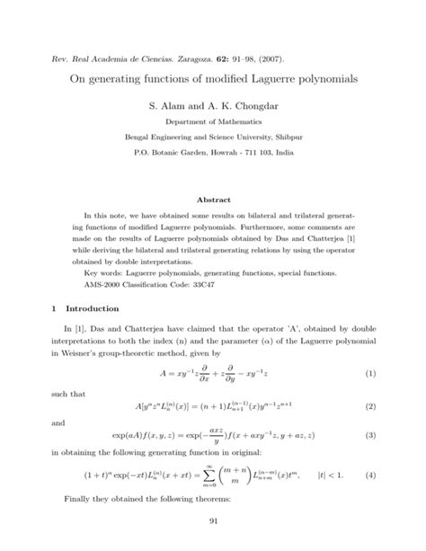 On Generating Functions Of Modified Laguerre Polynomials
