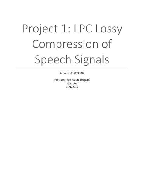 Lpc Lossy Compression Of Speech Signals Pdf