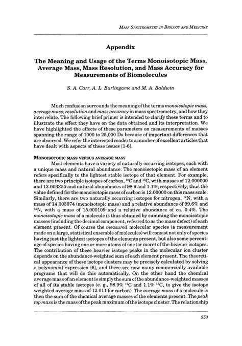 Appendix The Meaning And Usage Of The Terms Monoisotopic Mass Docslib