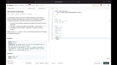 Construct The Rectangle Leetcode Csharp Easy Youtube