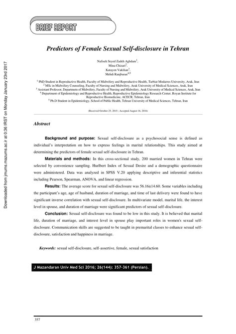 Pdf Predictors Of Female Sexual Self Disclosure In Tehran