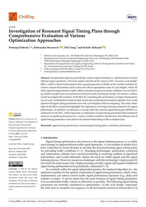 Pdf Investigation Of Resonant Signal Timing Plans Through Comprehensive Evaluation Of Various