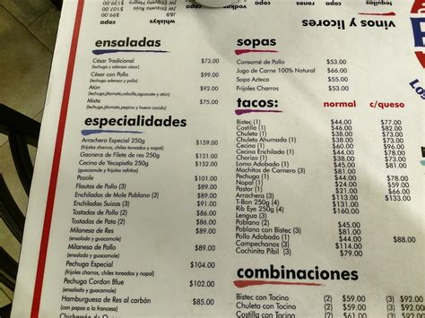 Carta Del Restaurante Taquería Los Parados San Jerónimo Ciudad Del