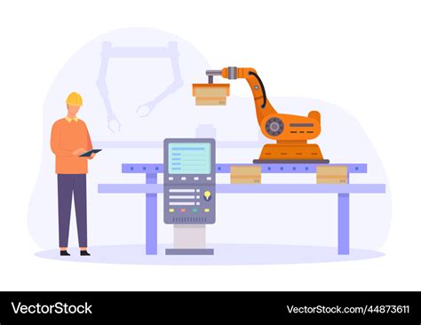 People Working In Factory Robotic Arm Picking Vector Image