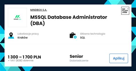 Praca Mssql Database Administrator Dba Data Mindbox Kraków No