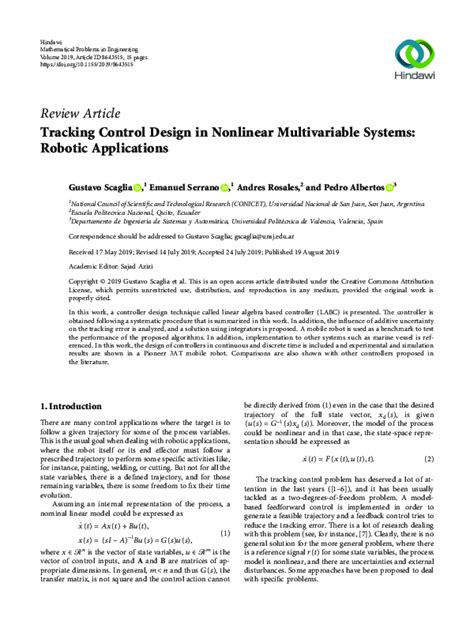 Pdf Tracking Control Design In Nonlinear Multivariable Systems Robotic Applications