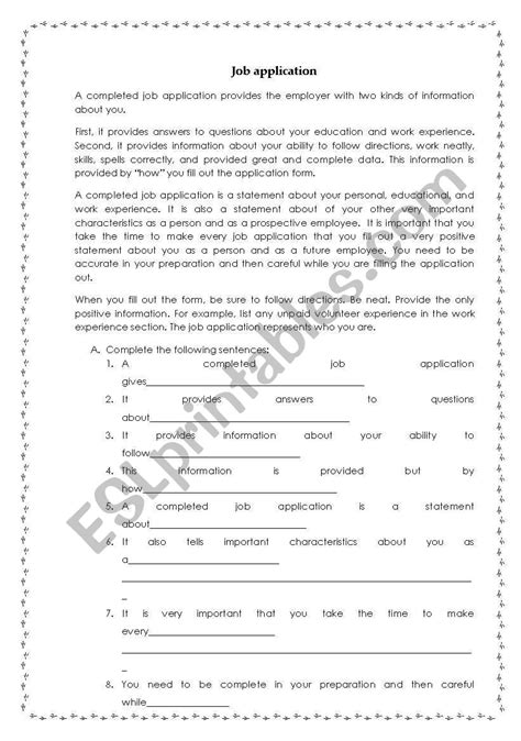 Job Application Esl Worksheet By Europe