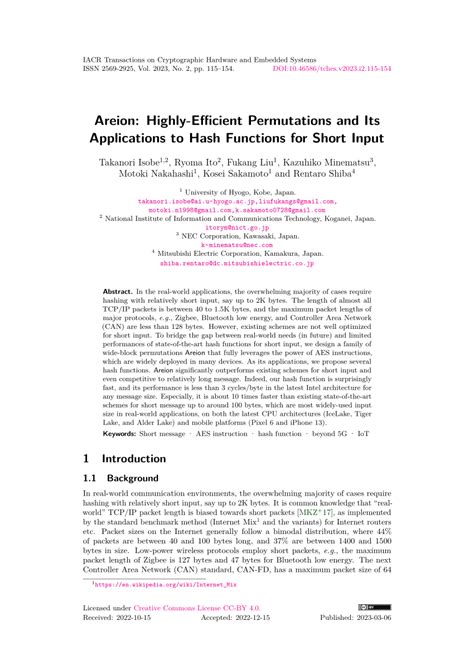 pdf areion highly efficient permutations and its applications to