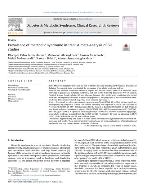 Pdf Prevalence Of Metabolic Syndrome In Iran A Meta Analysis Of 69