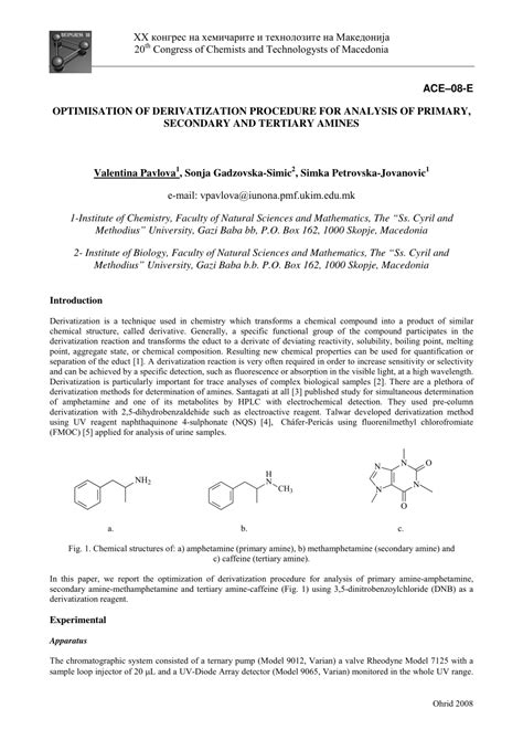 Pdf Optimization Of Derivatization Procedure For Analysis Of Primary Secondary And Tertiary