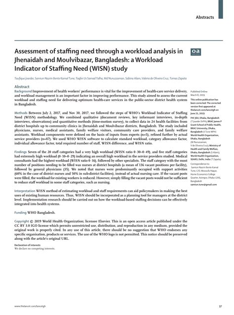 Pdf Assessment Of Staffing Need Through A Workload Analysis In Jhenaidah And Moulvibazar