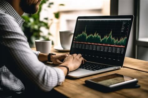 Premium AI Image Man Hand Typing On A Laptop Keyboard With Stock Charts On The Screen