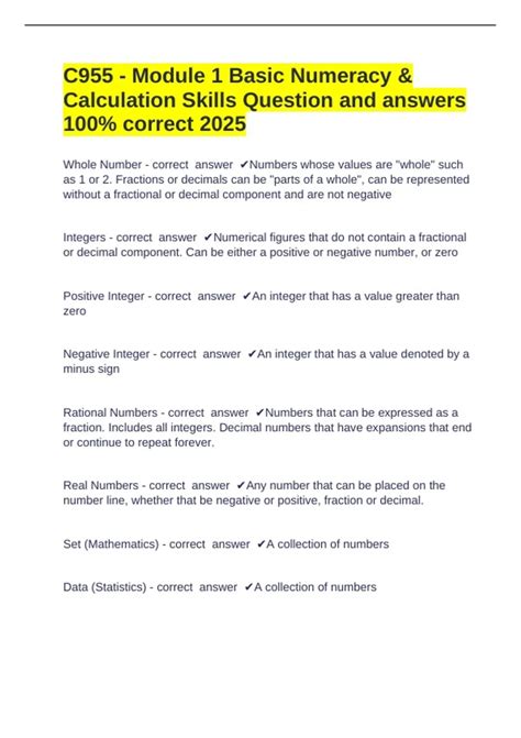 C Module Basic Numeracy Calculation Skills Question And Answers Correct