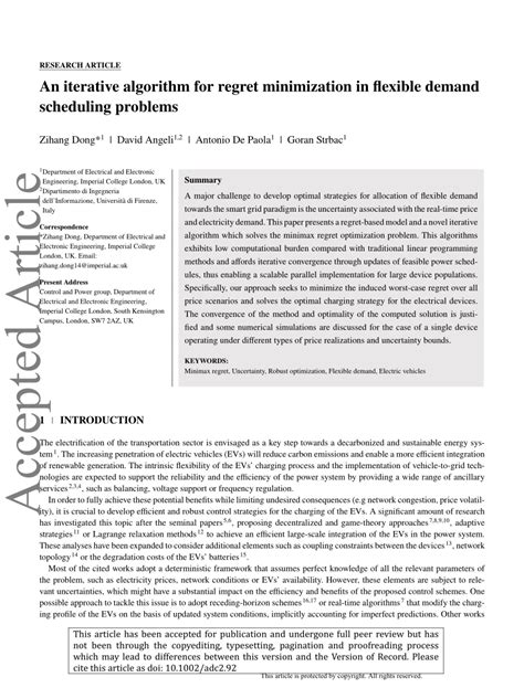 Pdf An Iterative Algorithm For Regret Minimization In Flexible Demand Scheduling Problems