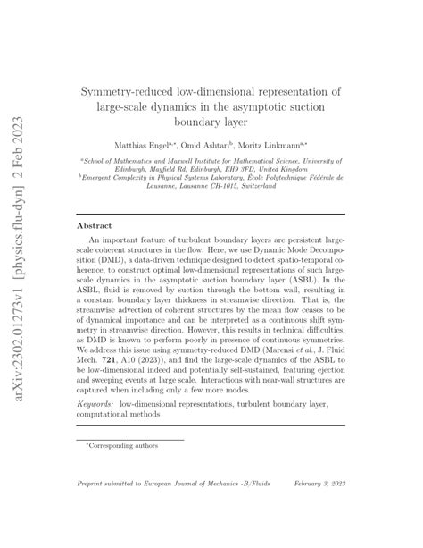 Pdf Symmetry Reduced Low Dimensional Representation Of Large Scale Dynamics In The Asymptotic