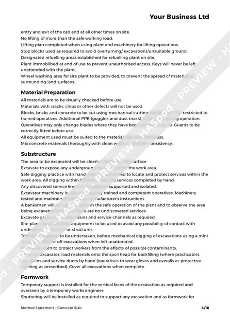Concrete Slab Method Statement Template HASpod
