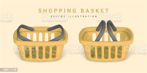 3d 빈 노란색 쇼핑 바구니 쇼핑 컨셉 벡터 일러스트레이션 쇼핑 카트에 대한 스톡 벡터 아트 및 기타 이미지 쇼핑 카트