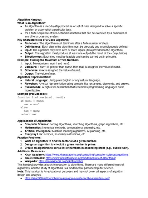 Generate An Algorithm Handout Pdf Algorithms Mathematics
